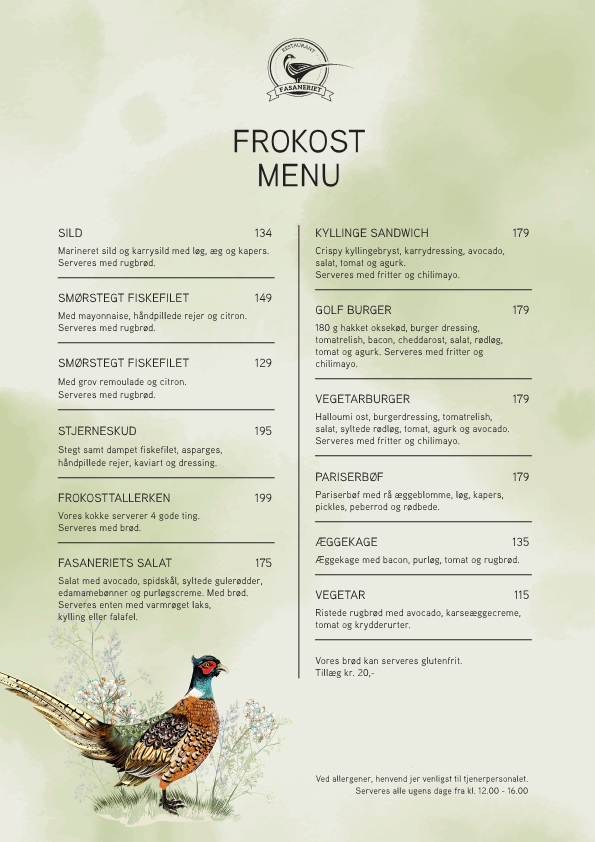 Se menuen i Restaurant Fasaneriet