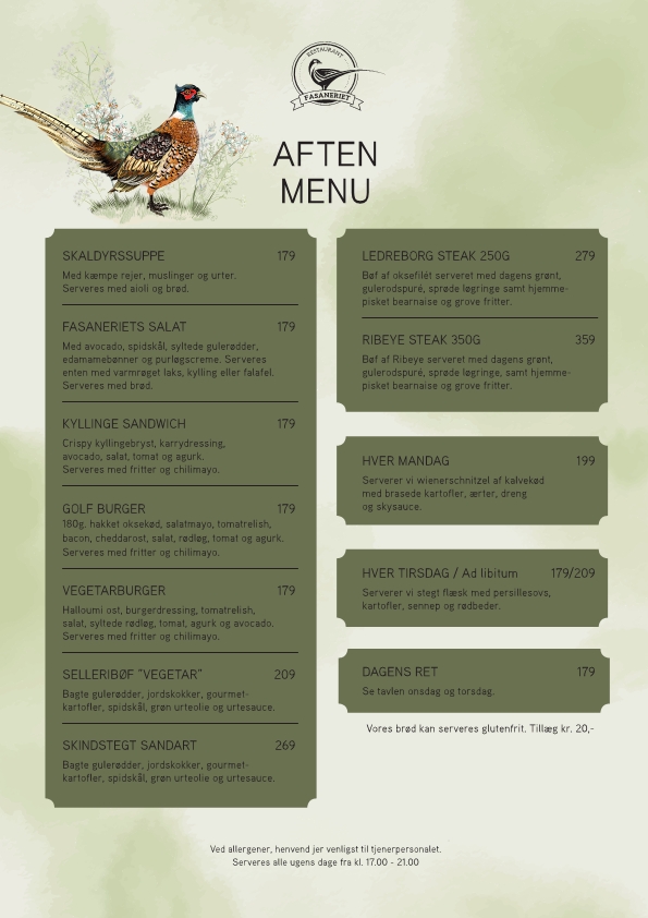 Se menuen i Restaurant Fasaneriet