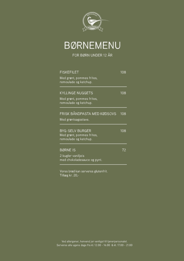 Se menuen i Restaurant Fasaneriet