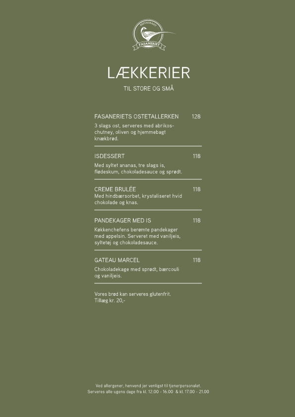Se menuen i Restaurant Fasaneriet
