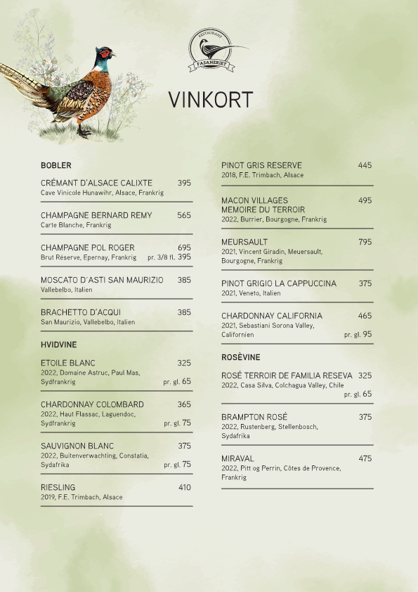 Se menuen i Restaurant Fasaneriet